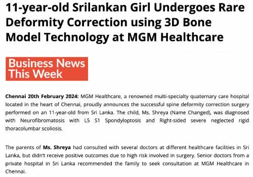 11-year-old Srilankan Girl Undergoes Rare Deformity Correction using 3D Bone Model Technology at ...